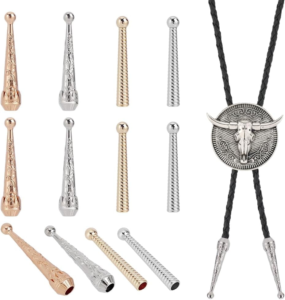 4 Style Bolo Tie Tips 8Pcs 2 Inch Long Bolo Tie End Cap Buckle ...