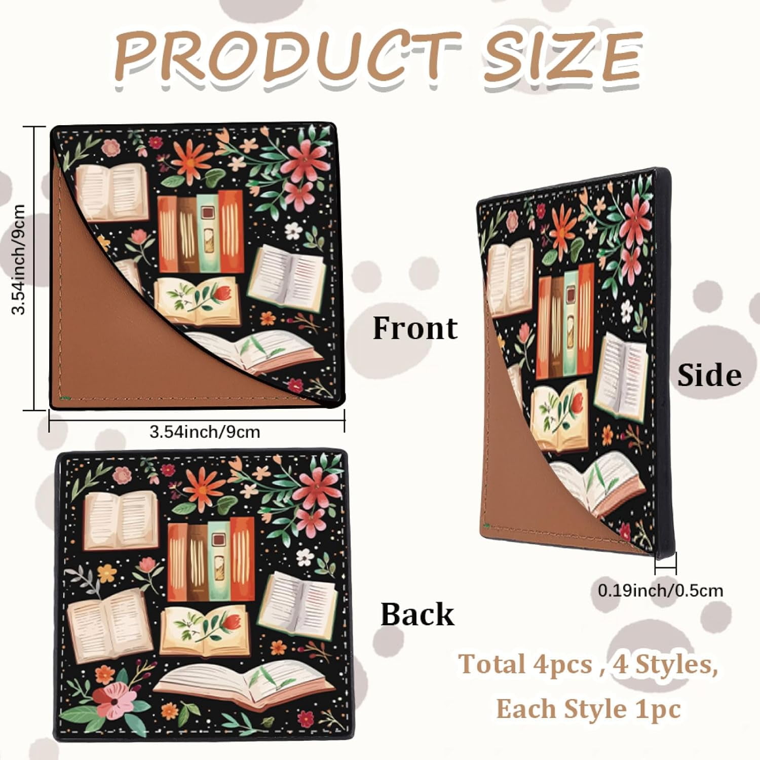 4 Style Leather Corner Bookmark Book Patterns Retro Flower Print Book ...