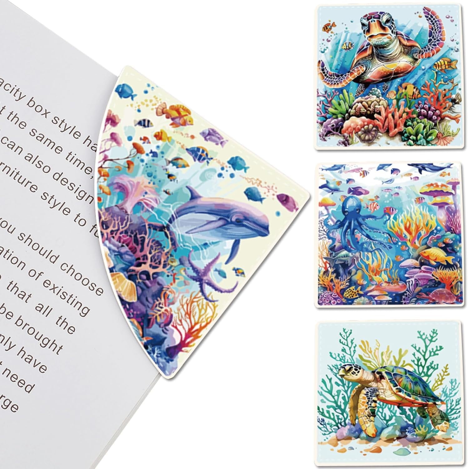 4 Style Leather Corner Bookmark Sea Animals Retro Turtles Print Book ...