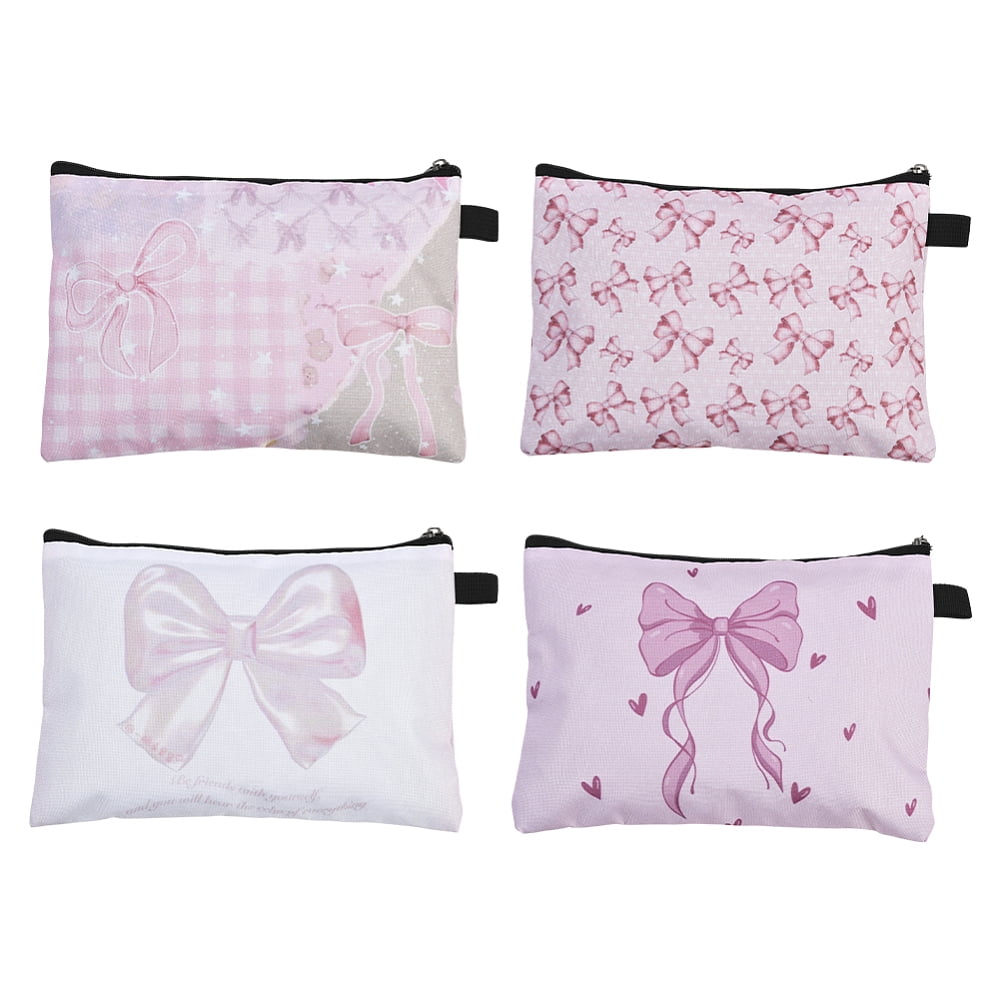 4 Styles 4 Pcs Pink Cosmetic Pouch Coquette Zipper Bag Bulk Aesthetic ...