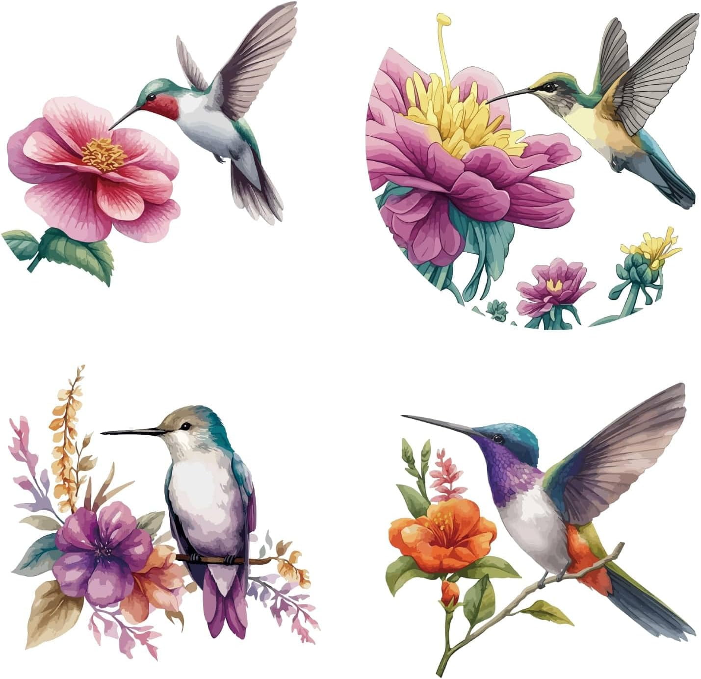 4 Styles 6.3" Bird Window Stickers Spring Flowers PVC Reusable Glass ...