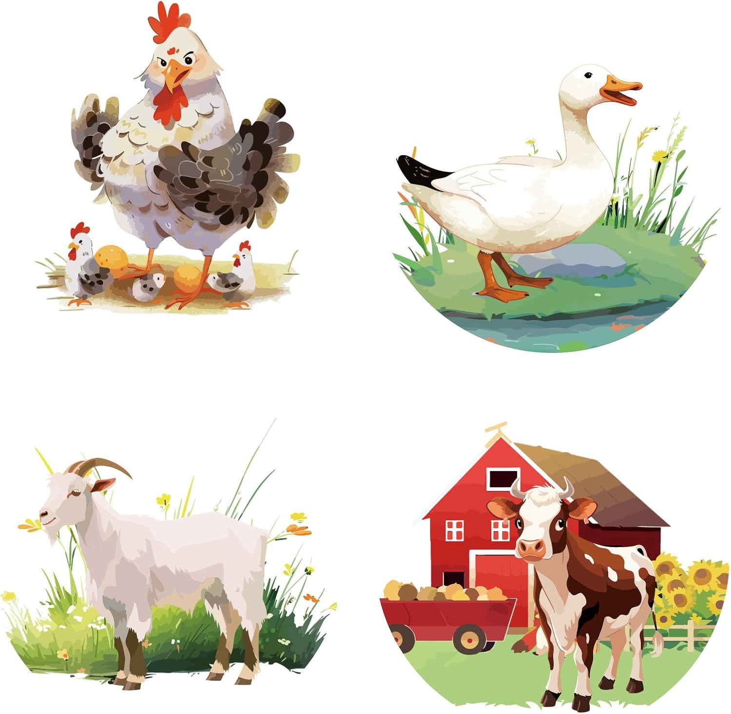 4 Styles 6.3 Inch Farm Animal Window Stickers Hen Duck Sheep Cow ...