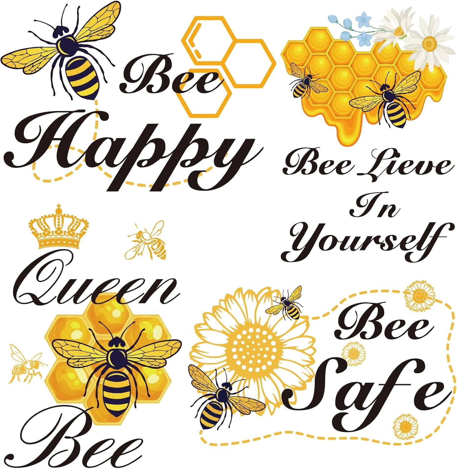 4 Styles 6.3 Inch Round Window Stickers Bees Flower Hives Letters ...
