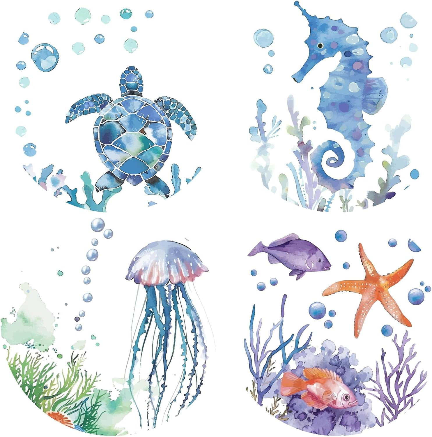4 Styles 6.3 Inch Sea Creatures Sliding Door Glass Decals Turtles ...