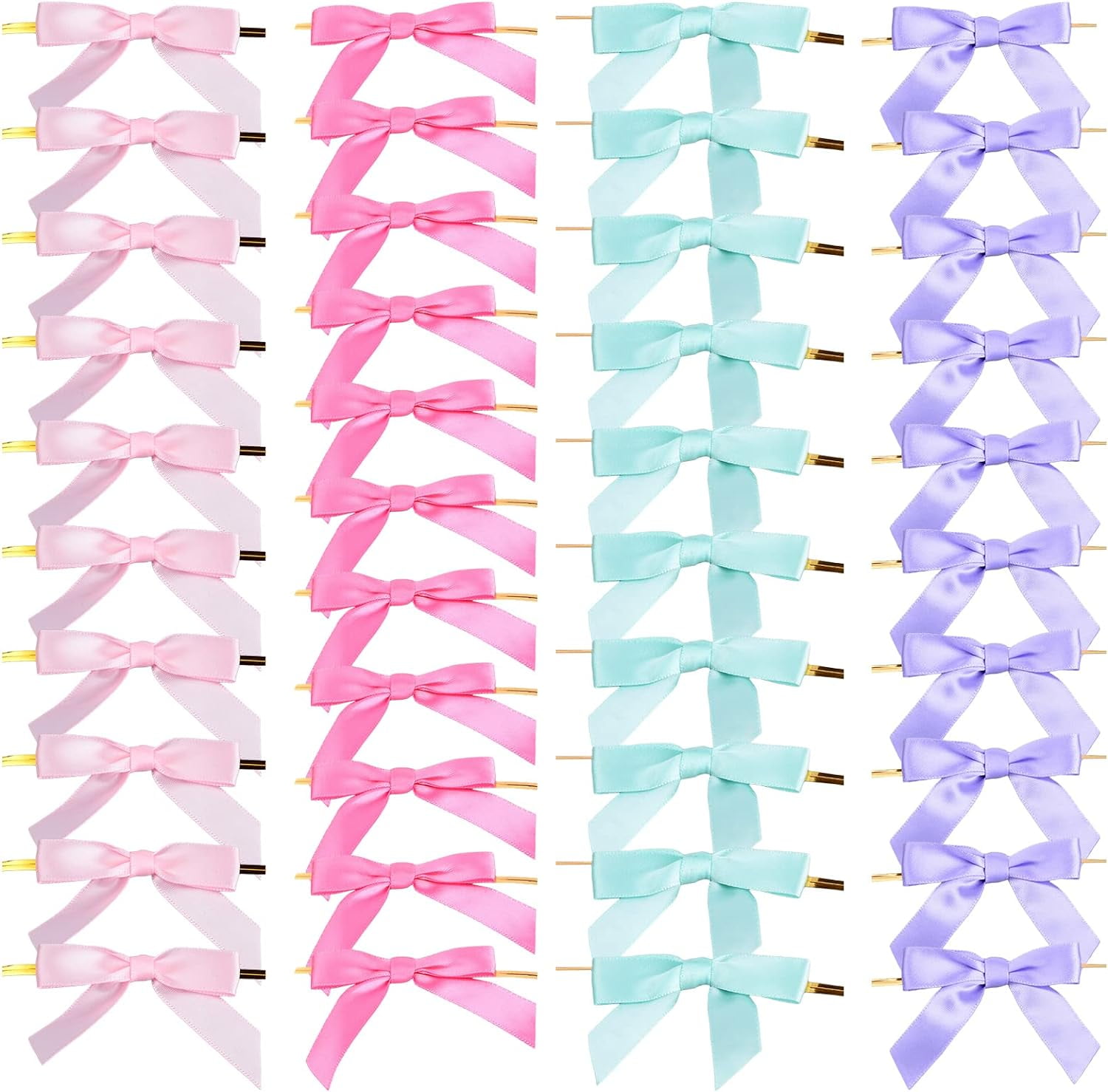 4 Styles 80PCS Satin Twist Tie Bows Pink Red Blue Purple Pretied Satin ...