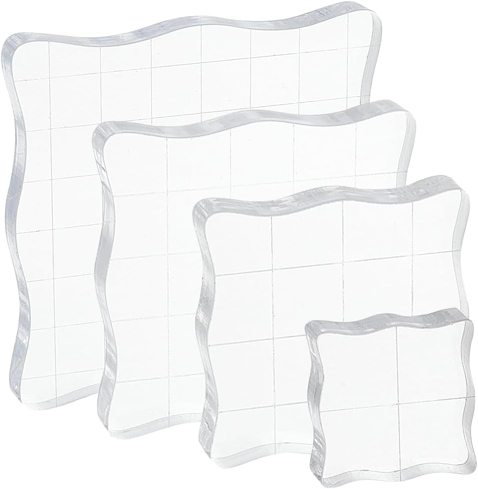 4 Styles Acrylic Stamp Blocks Tools with Grid Lines Wavy Frosted Border ...
