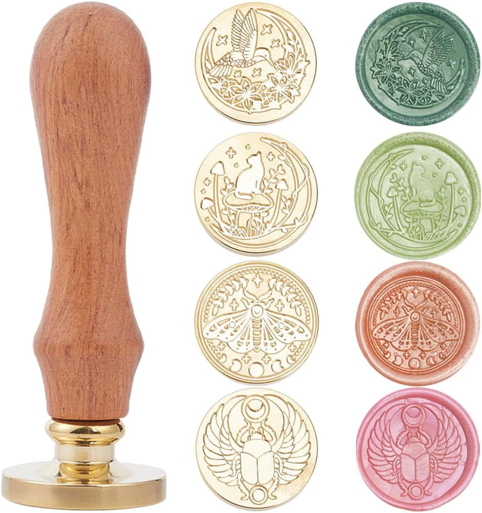 4 Styles Animal Wax Seal Stamp Head Insect Bird Cat Moth 25mm Removable ...