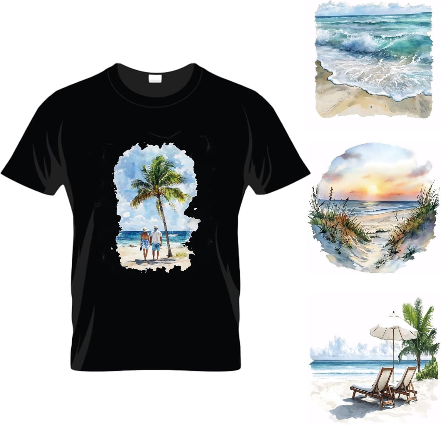 4 Styles Beach Heat Transfer Waves Ocean Scenery Iron-On Transfers ...
