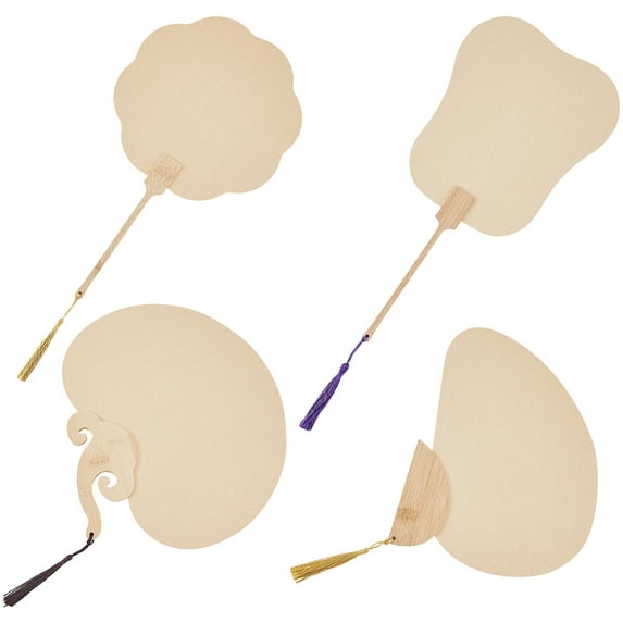 4 Styles Blank Chinese Paper Hand Fans Assorted Shape Handmade Painting ...