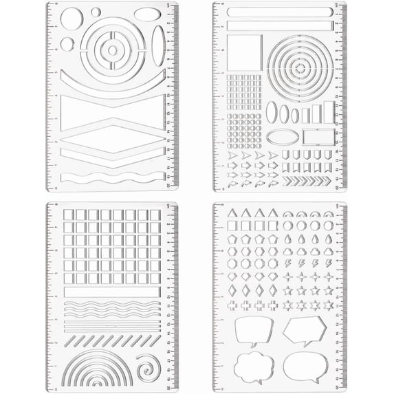 4 Styles Bullet Journaling Stencils Reusable Acrylic Template with ...