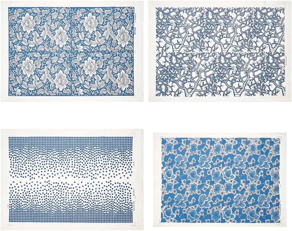 4 Styles Ceramic Decals Pottery Ceramics Clay Transfer Paper Blue and ...