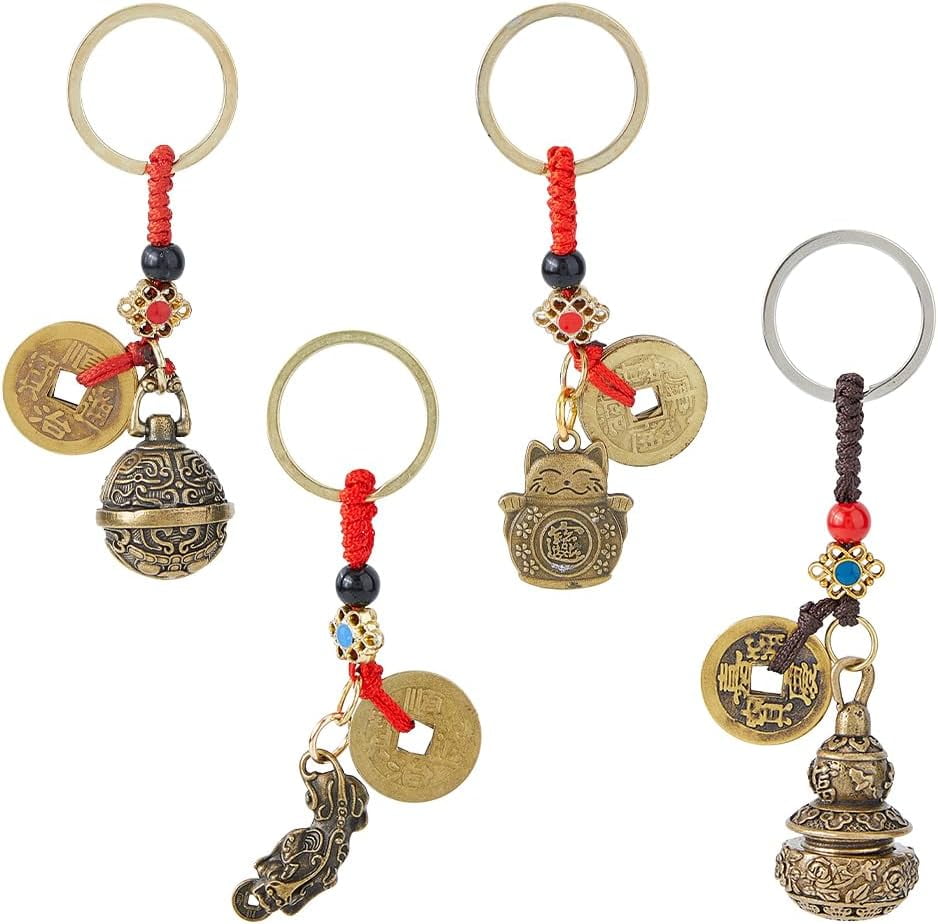 4 Styles Chinese Keychain Bulk Good Luck Charms Keychain Feng Shui ...