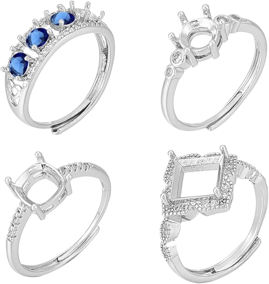 4 Styles Claws Ring Blanks Adjustable Claw Prong Ring Settings Cubic ...