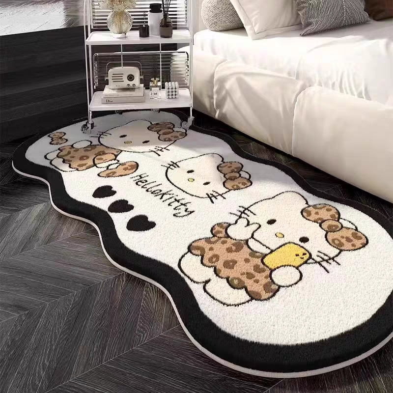 4 Styles Cute Cat Character Bedside Rug, Pink Leopard Print Non-Slip ...