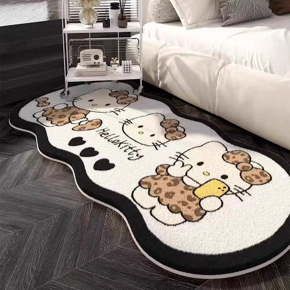 4 Styles Cute Cat Character Bedside Rug, Pink Leopard Print Non-Slip ...