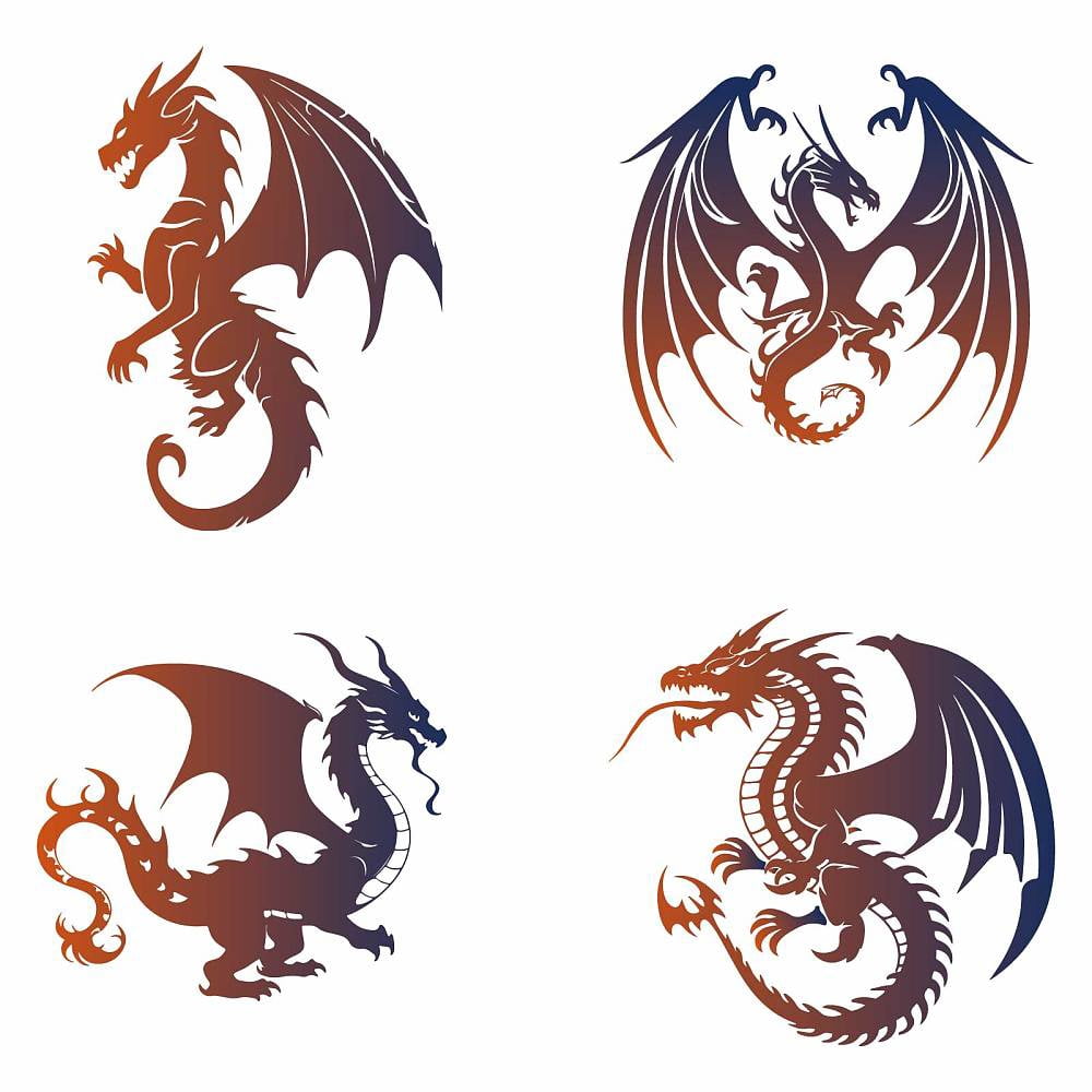 4 Styles Dragon Window Decals 6.3x6.3 Inch Non Adhesive Removable ...
