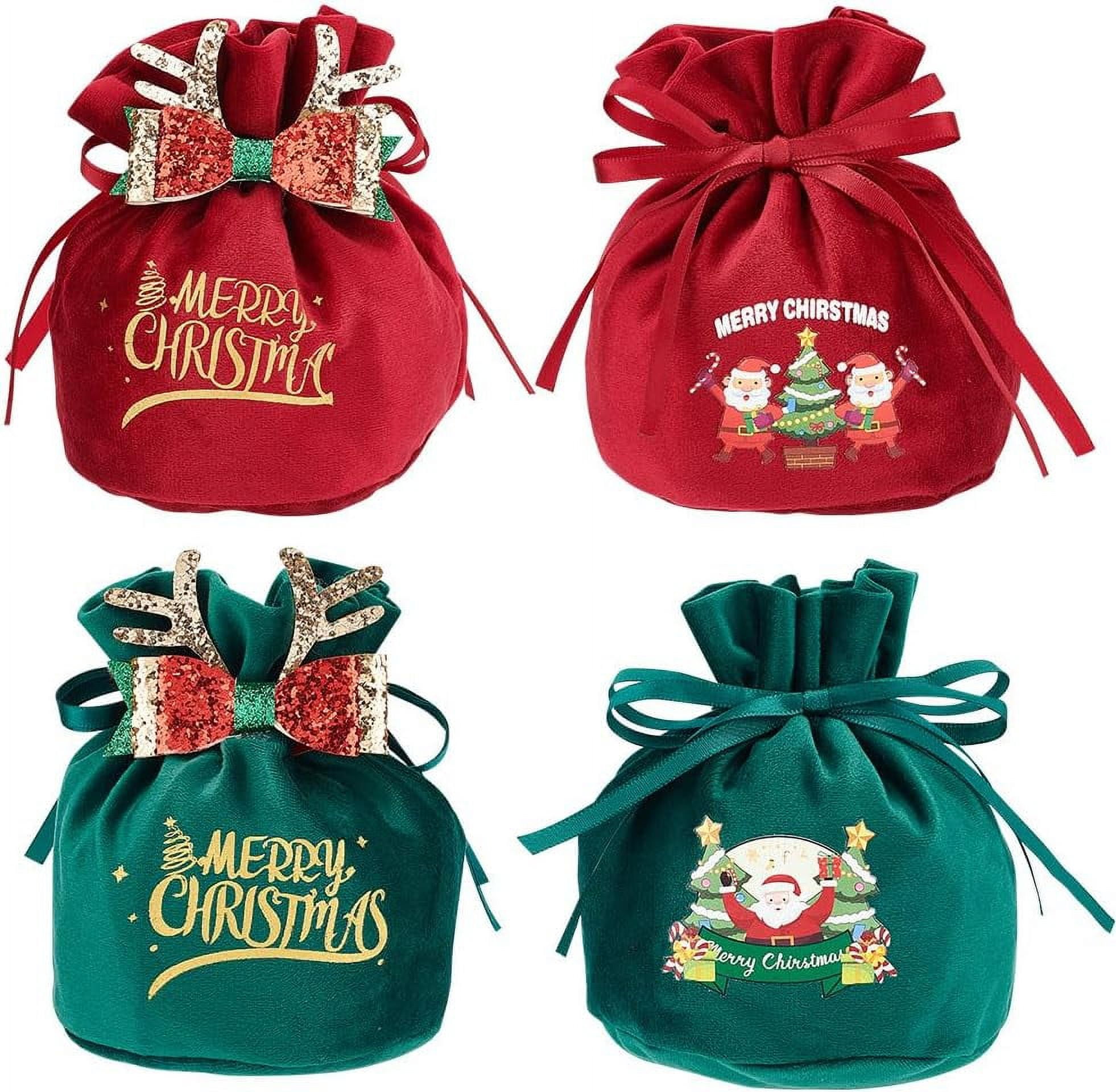 4 Styles Drawstring Christmas Bags with Santa Claus Pattern Merry ...
