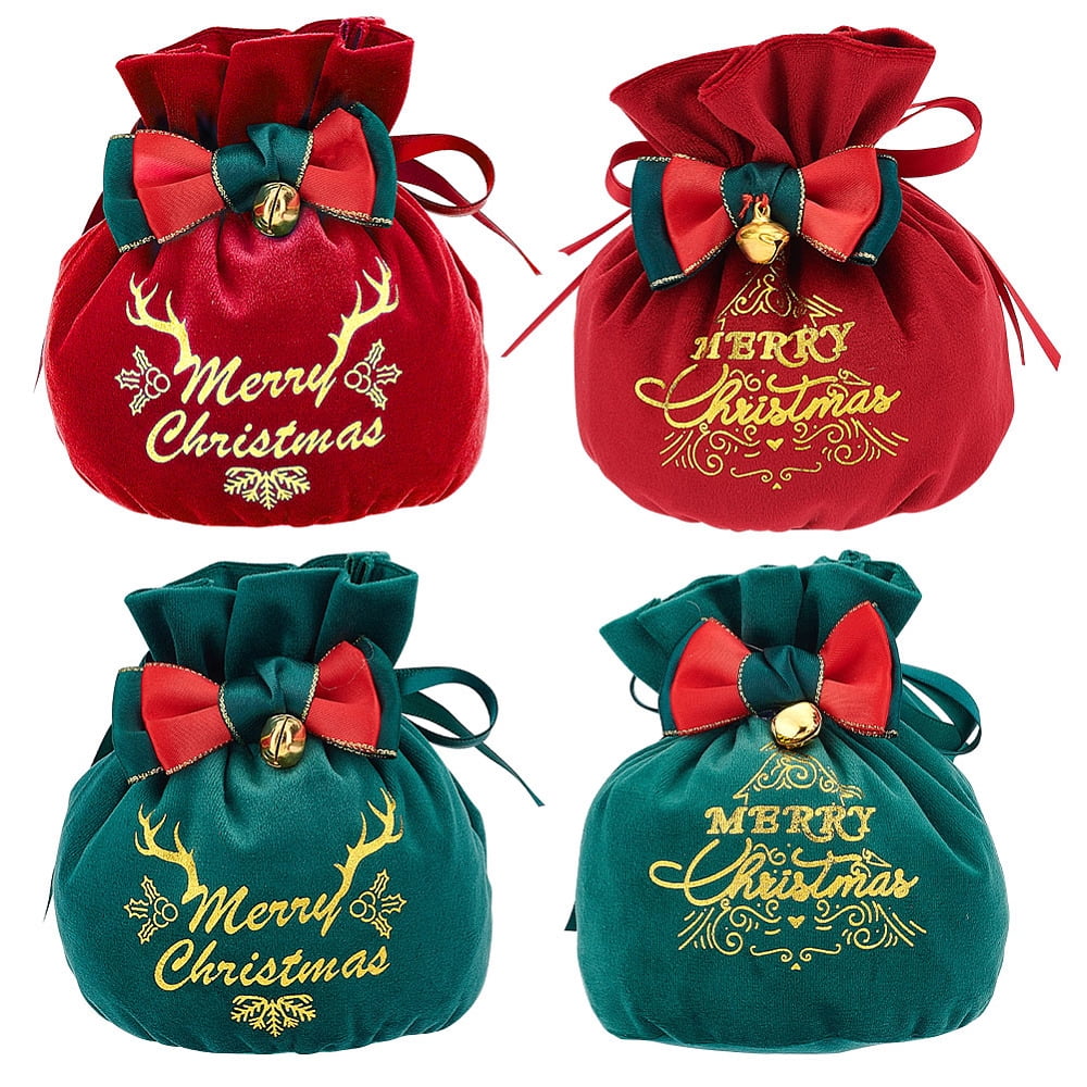 4 Styles Drawstring Christmas Bags with Bowknot Merry Christmas Gift ...