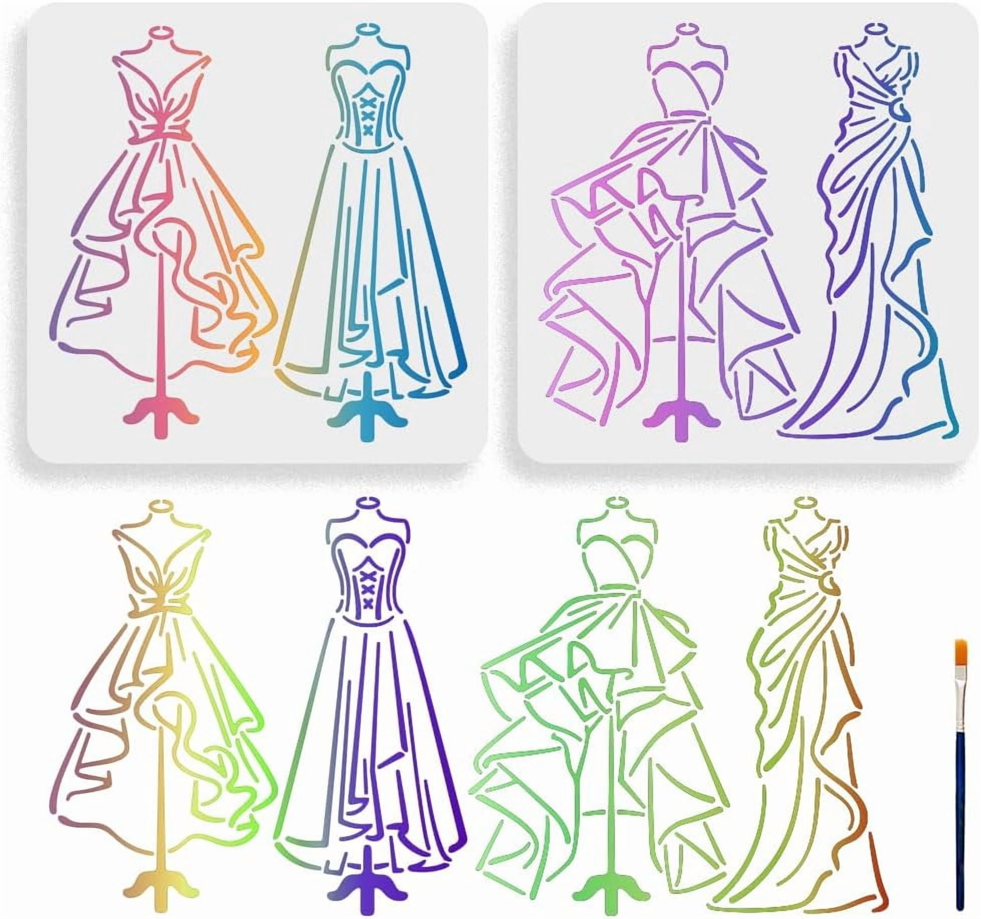 4 Styles Dress Stencils for Painting 11.8x11.8inch Formal Evening ...