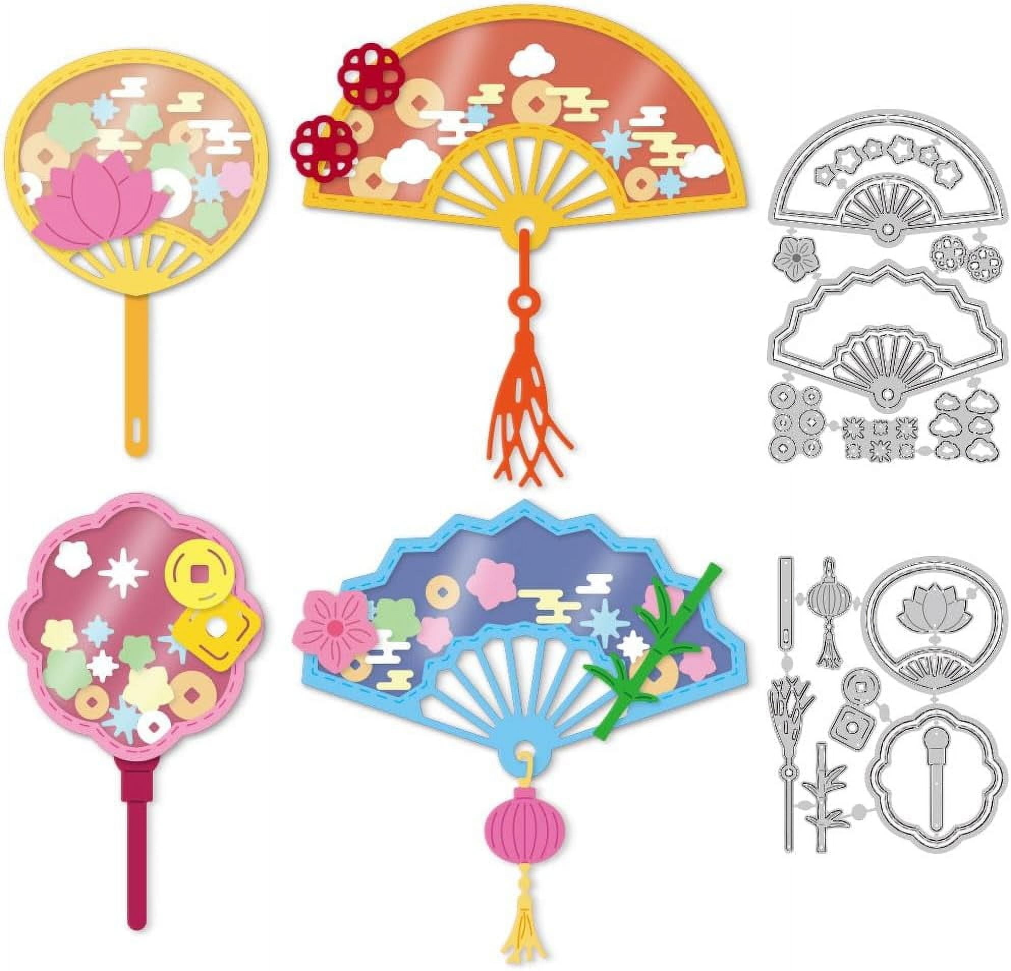 4 Styles Fan Shaker Cutting Dies Card Making Die Cut Summer Fan Frame ...