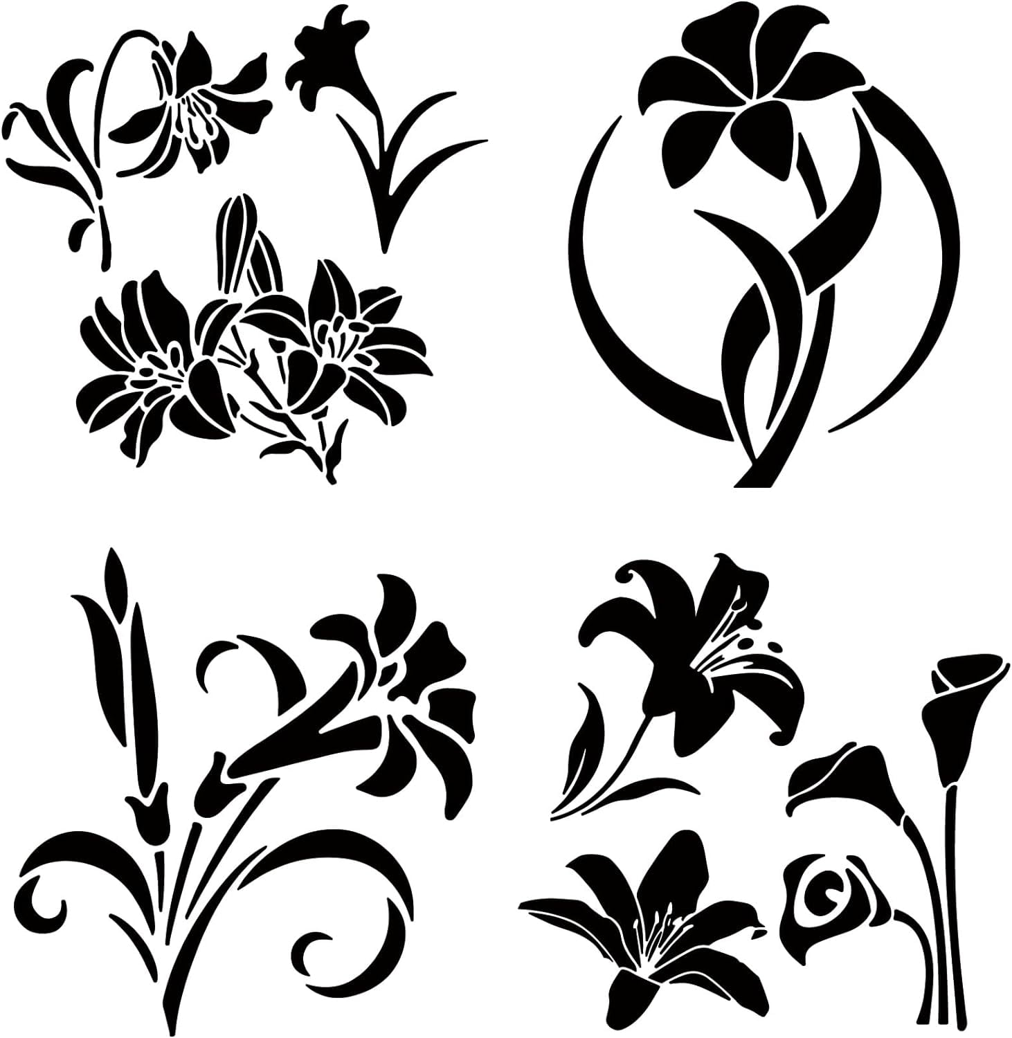 4 Styles Flower Car Decals Lily Wall Stickers Black Motorcycle ...