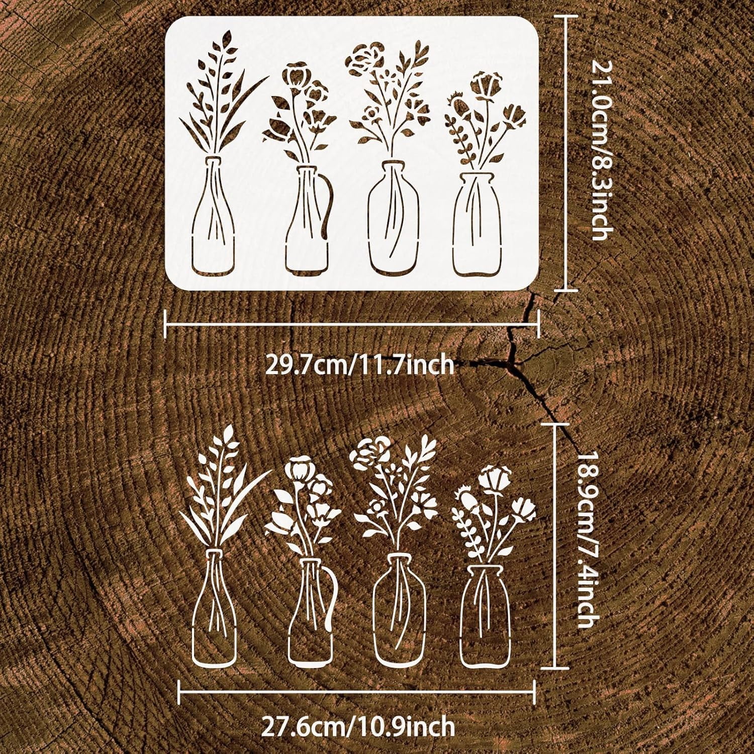 4 Styles Flower in Vase Painting Stencil 11.7x8.3 inch Reusable Bottled ...