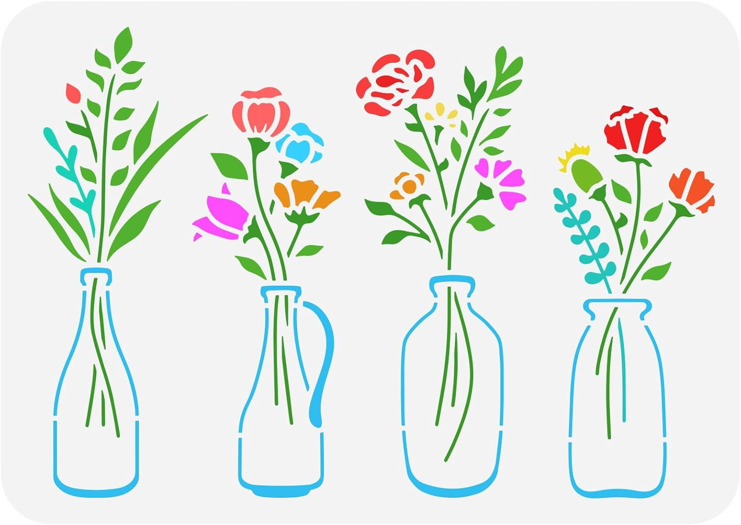 4 Styles Flower in Vase Painting Stencil 11.7x8.3 inch Reusable Bottled ...