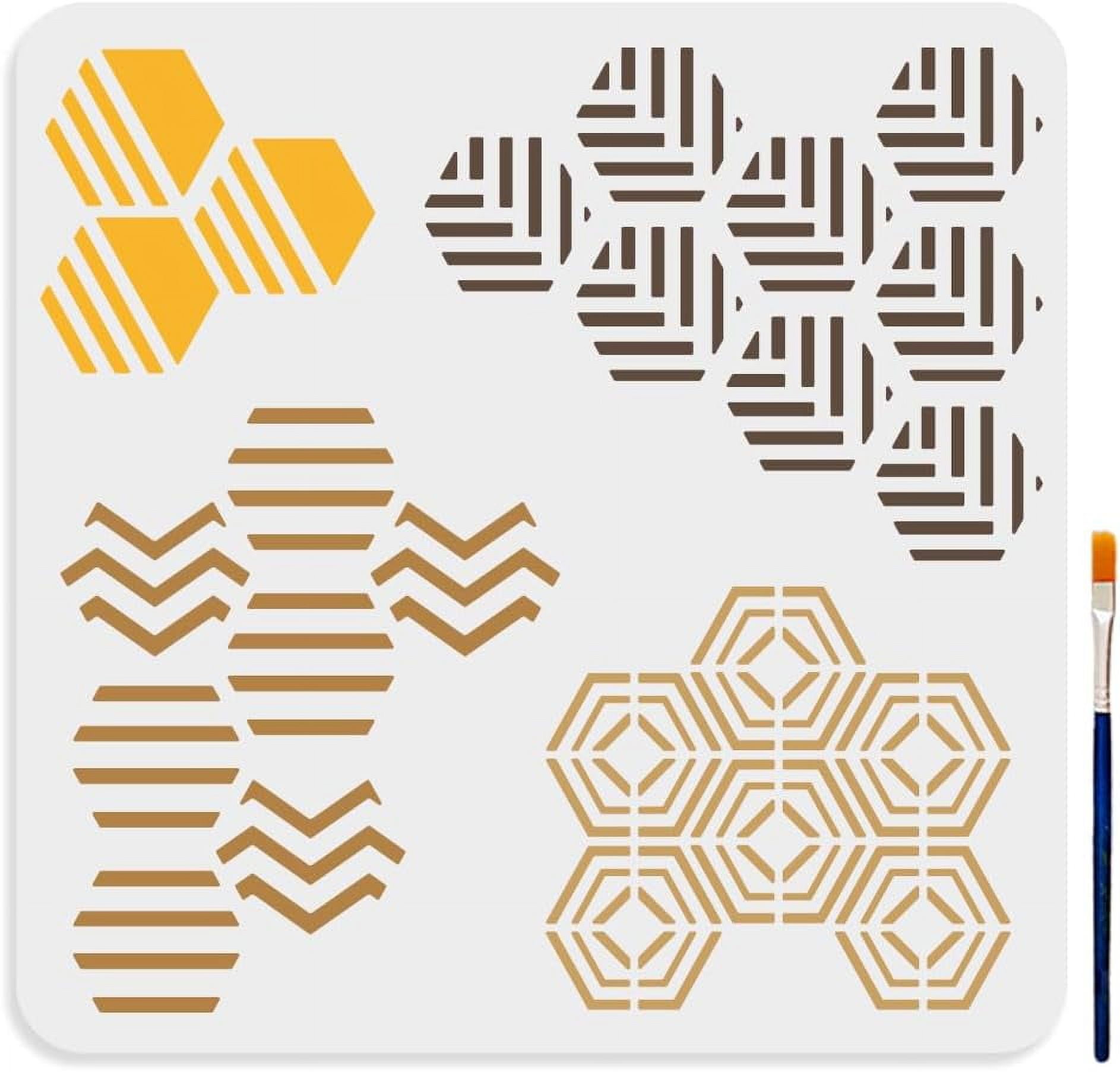 4 Styles Geometric Honeycomb Stencils 11.8×11.8inch Honeycomb Hexagon Stencils for Painting with ...