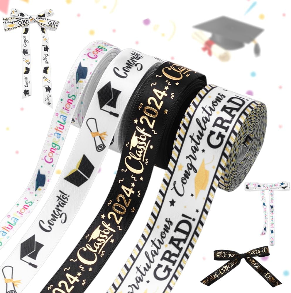 4 Styles Graduation Ribbon Congrats Grad Ribbons 3/8" 5/8" 1" Polyester ...