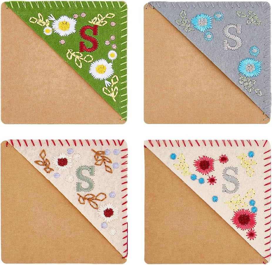 4 Styles Hand Embroidered Corner Bookmark Letter S Bookmark Felt ...