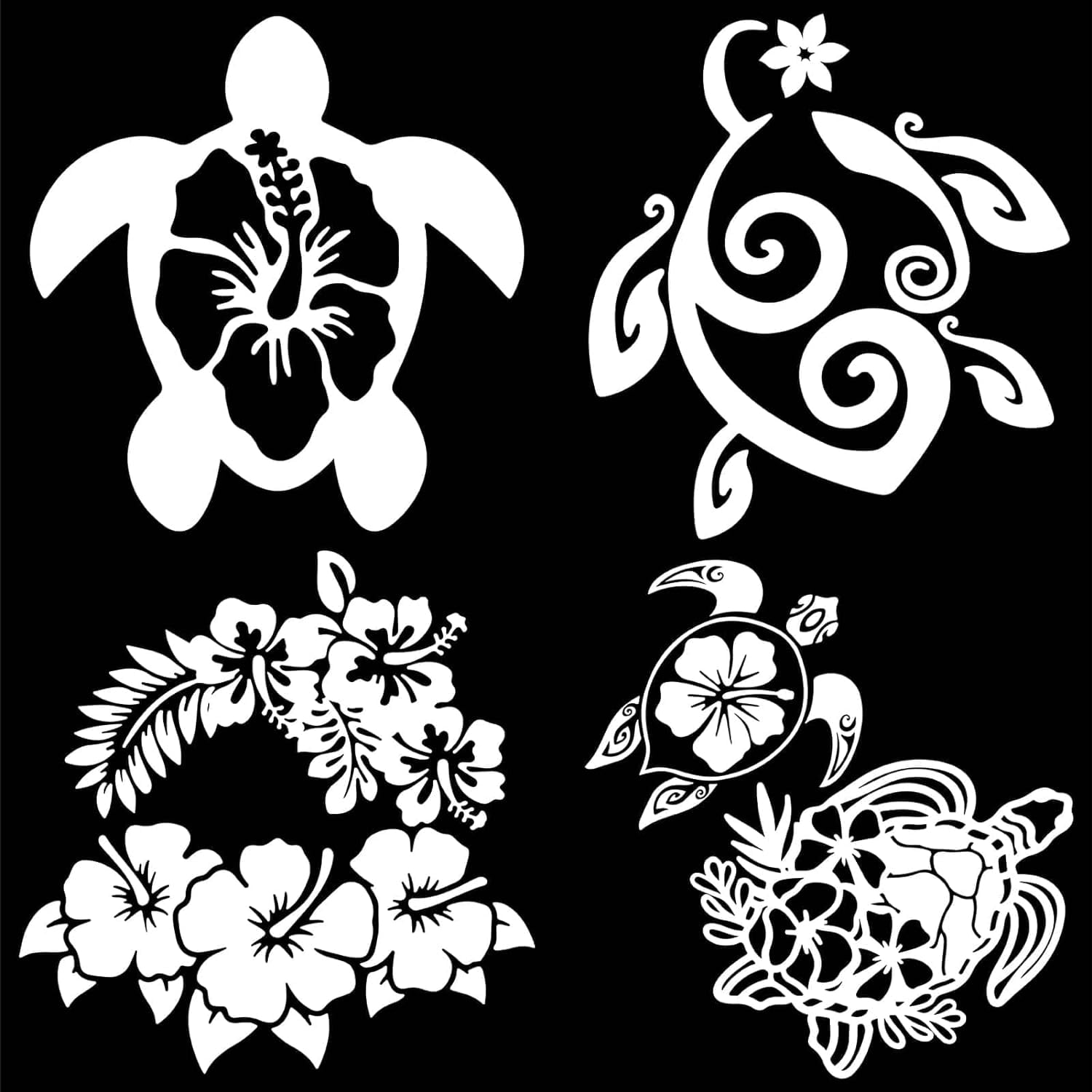 4 Styles Hibiscus and Turtle Side Car Decal Laser Reflective Car ...