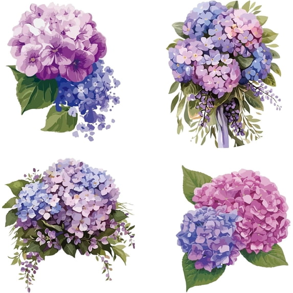 4 Styles Hydrangea Window Stickers Spring Summer Purple Flowers Glass ...