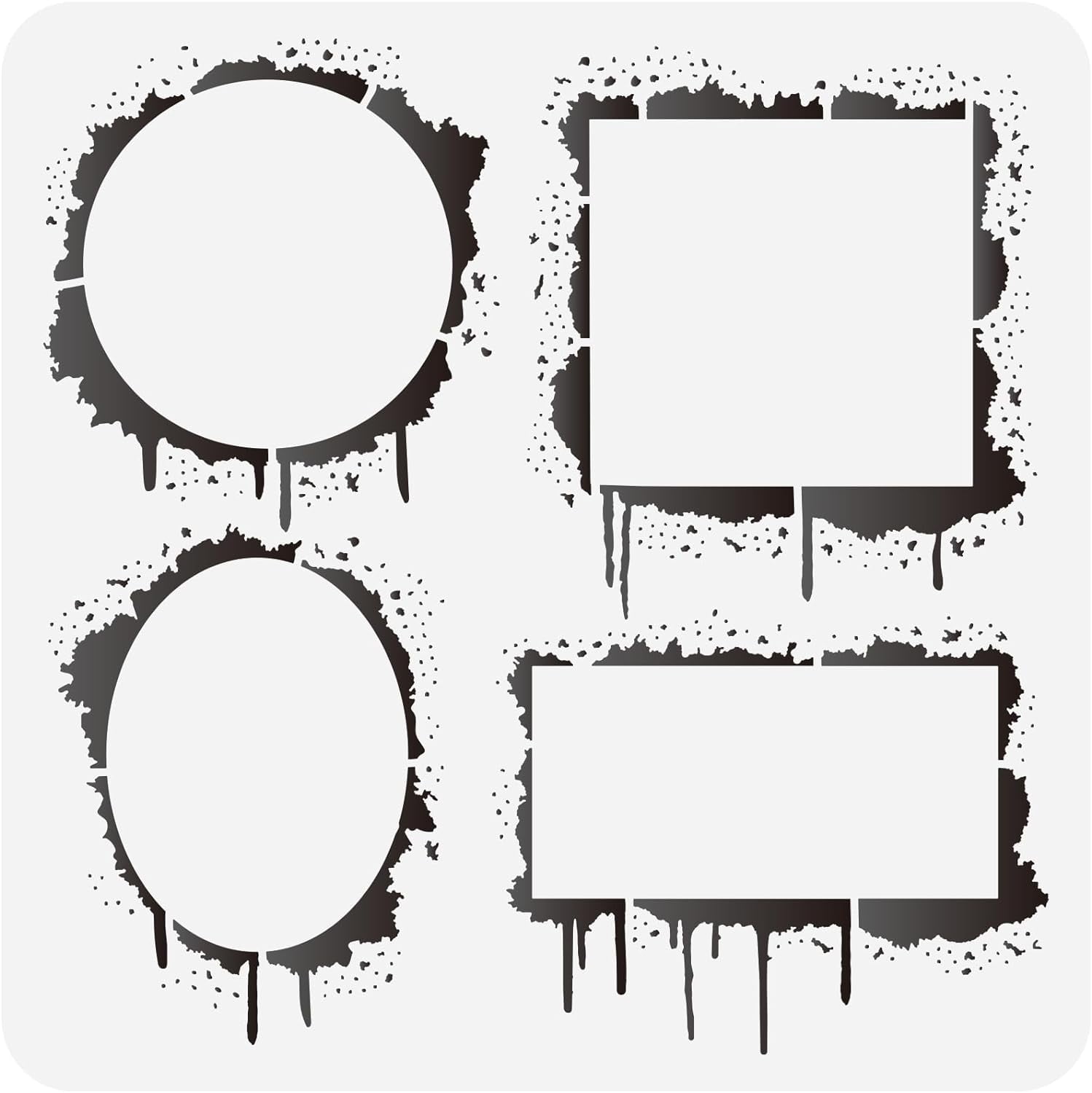4 Styles Ink Splatter Frame Painting Stencil 11.8x11.8inch Square ...