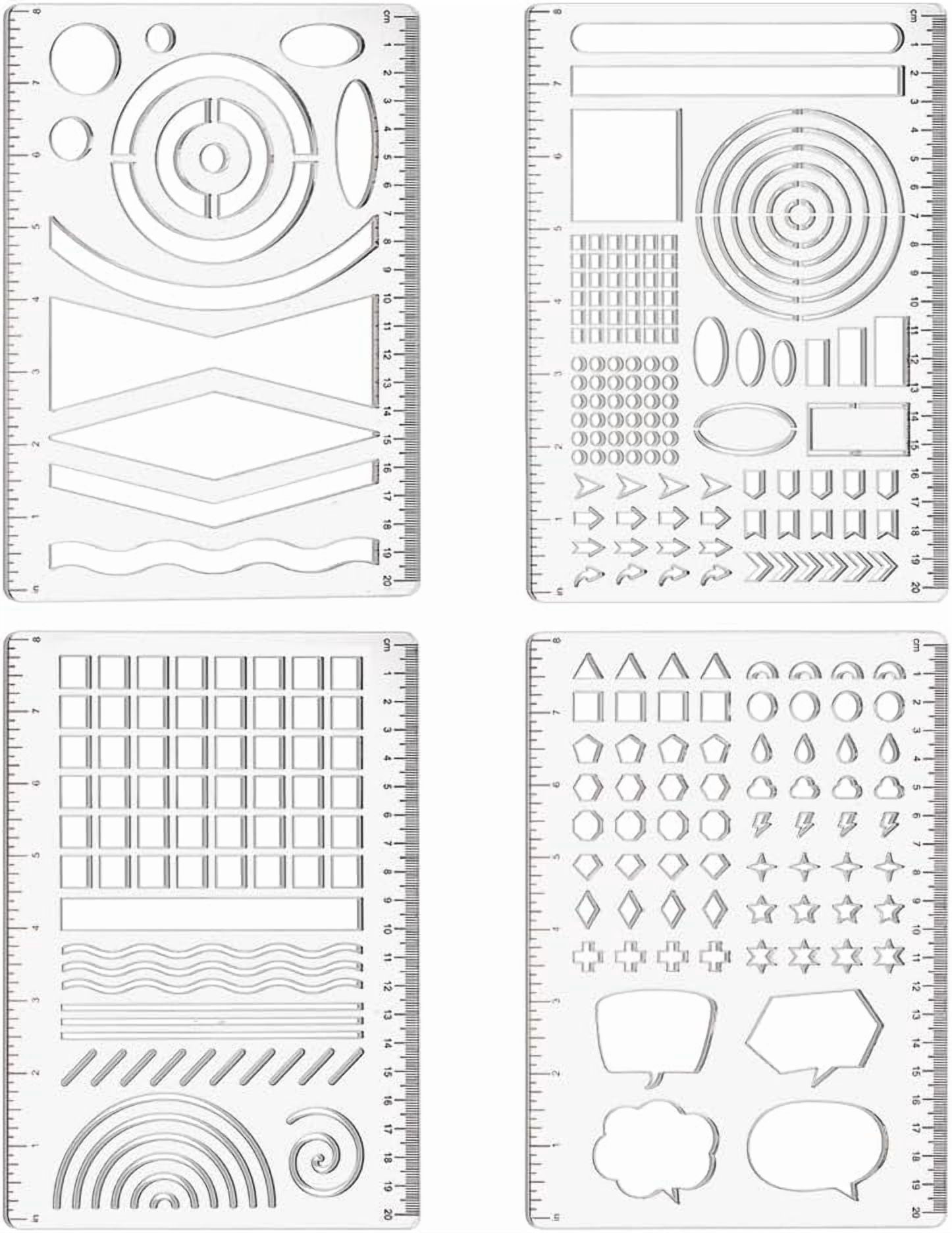 4 Styles Journaling Stencils Reusable Acrylic Template with Geometry Shapes Stencil Set for DIY ...
