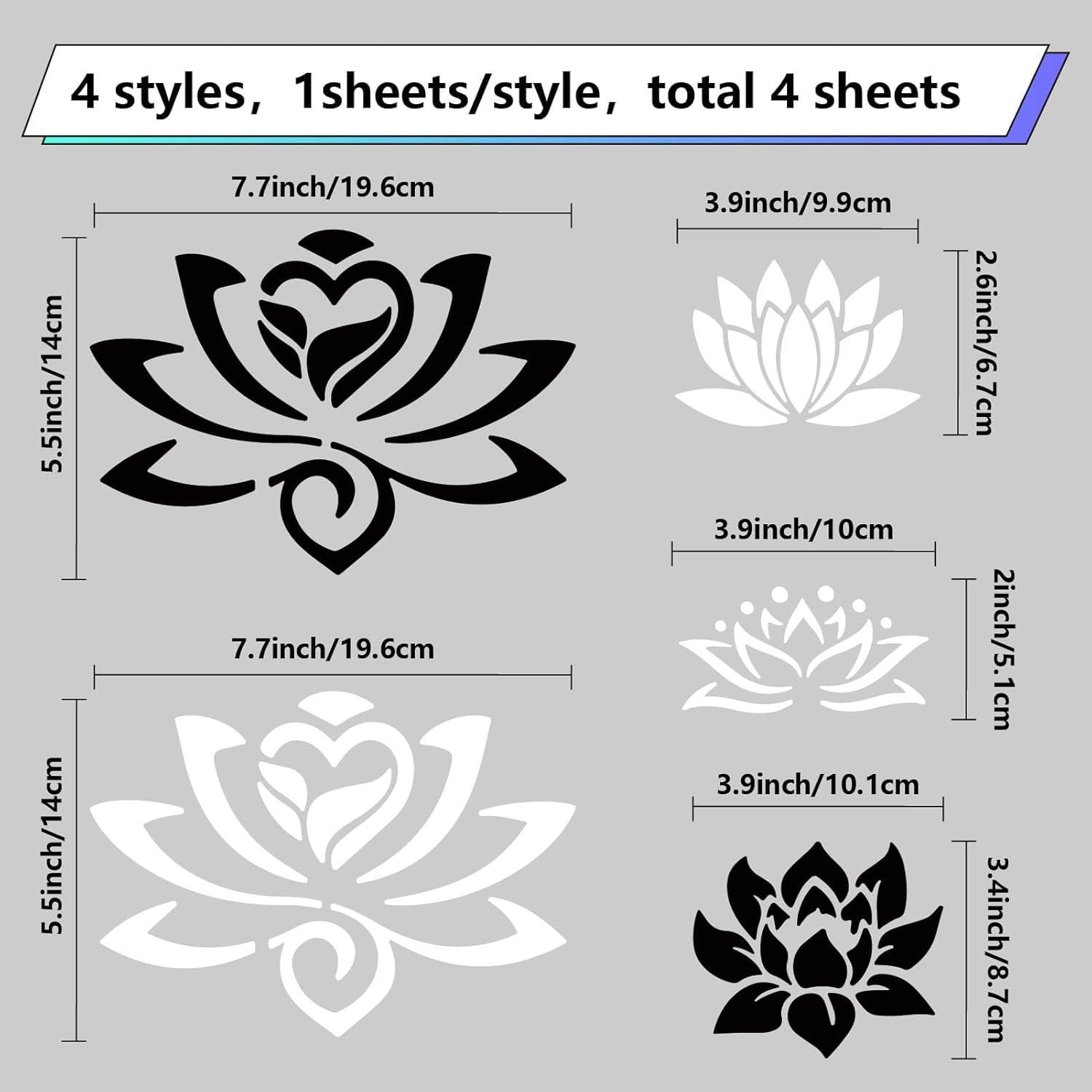 4 Styles Lotus Flower Decal Black&White Lotus Car Sticker Flower Car ...