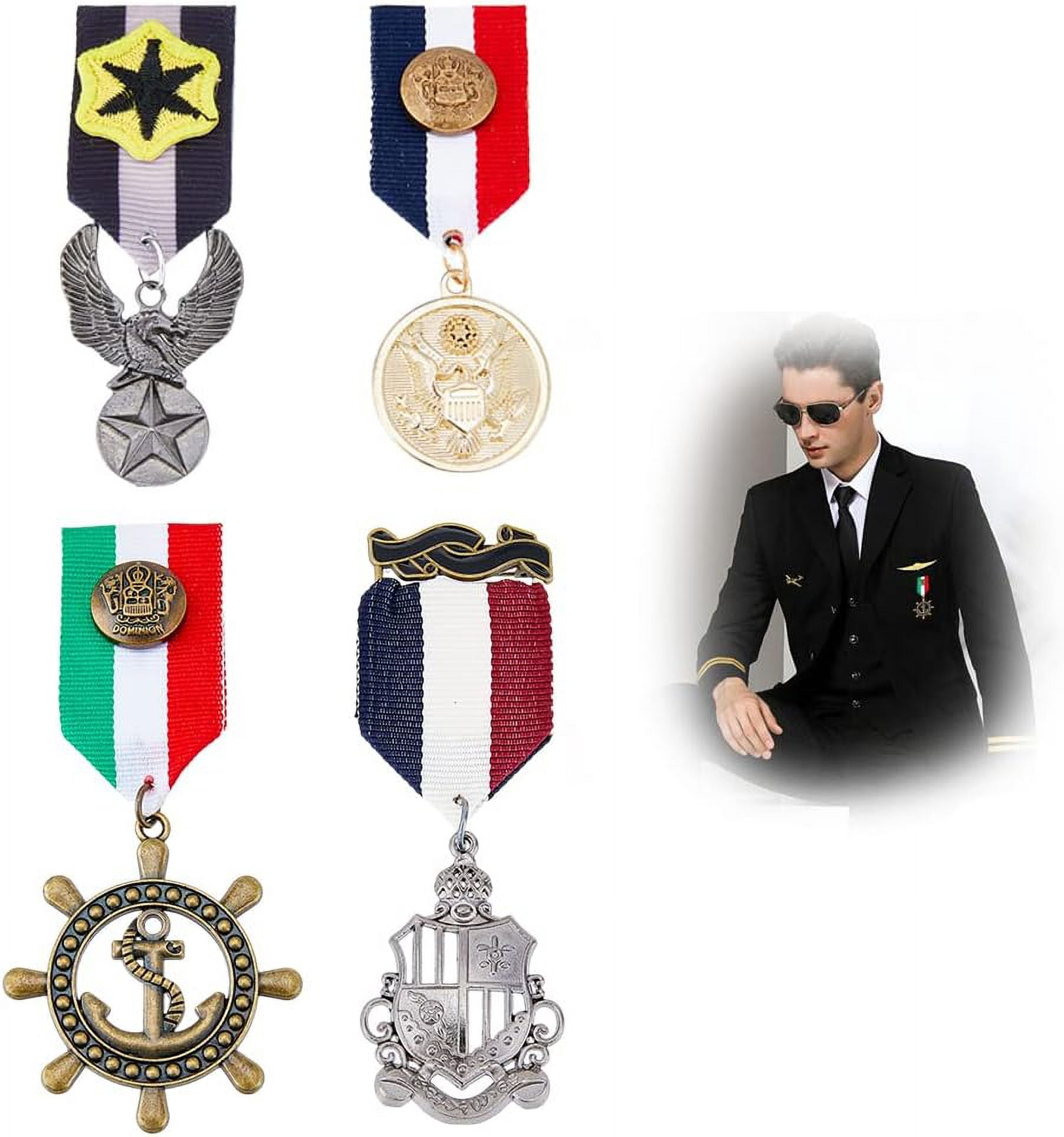 4 Styles Military Hero Medals Brooch Pin Costume Military Shield Badge ...