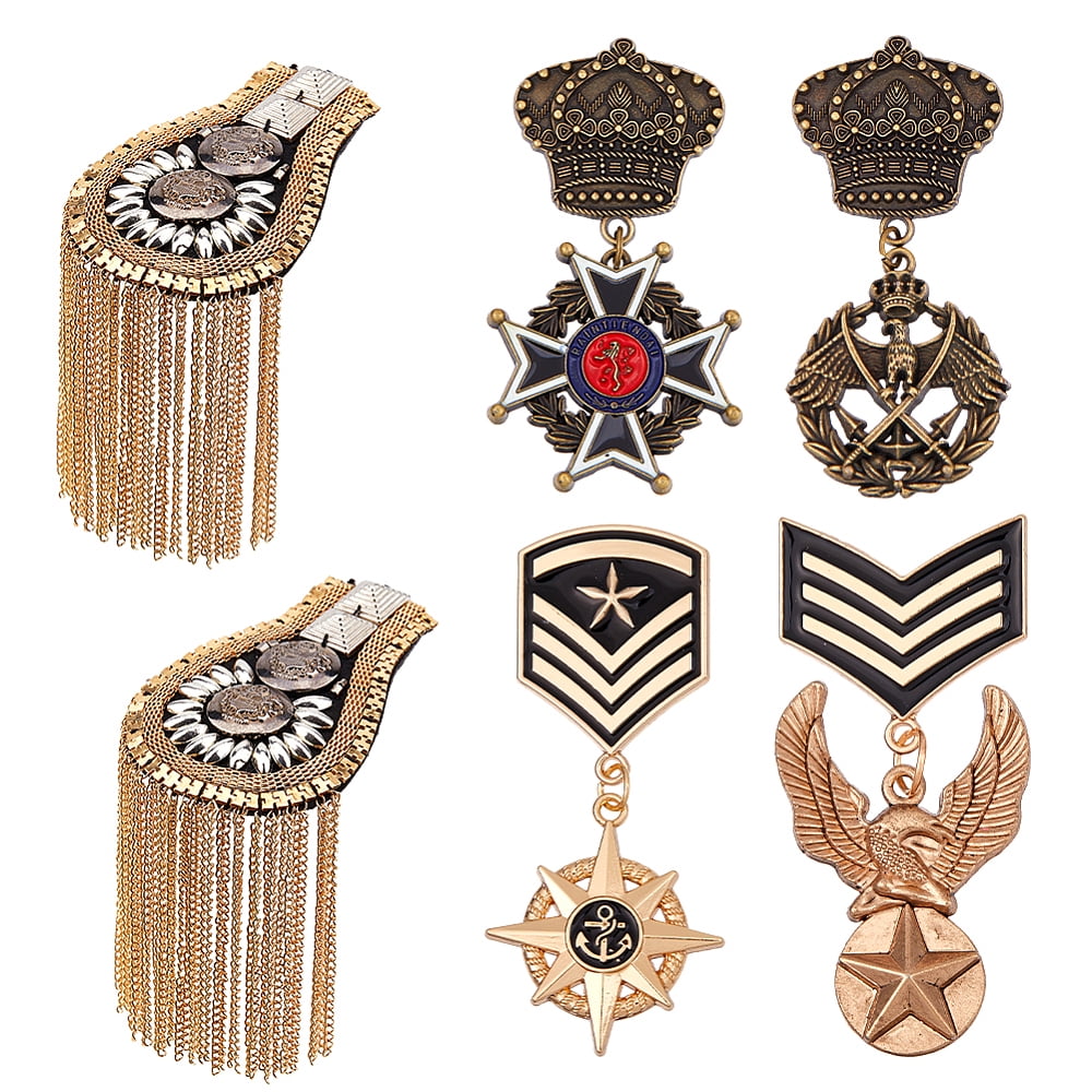 4 Styles Military Hero Medals Brooch Pins and 1 Pair Tassel Shoulder ...
