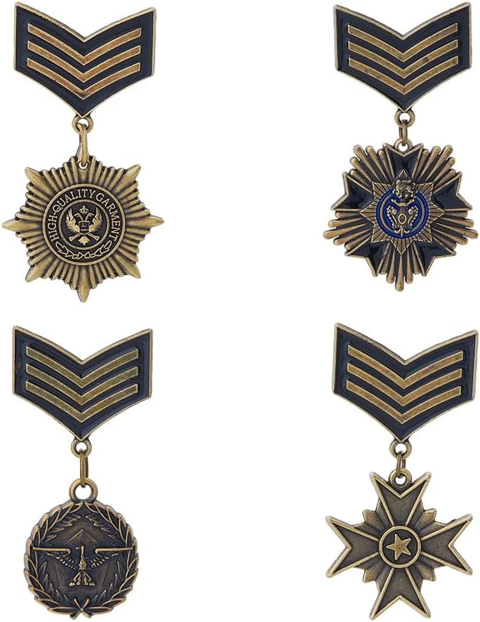4 Styles Military Medal Brooch Pins Retro Navy Series Shield Pentagram ...