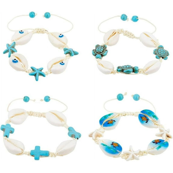4 Styles Natural Shell Bracelets 4Pcs Beach Seashell Bracelet Hand ...