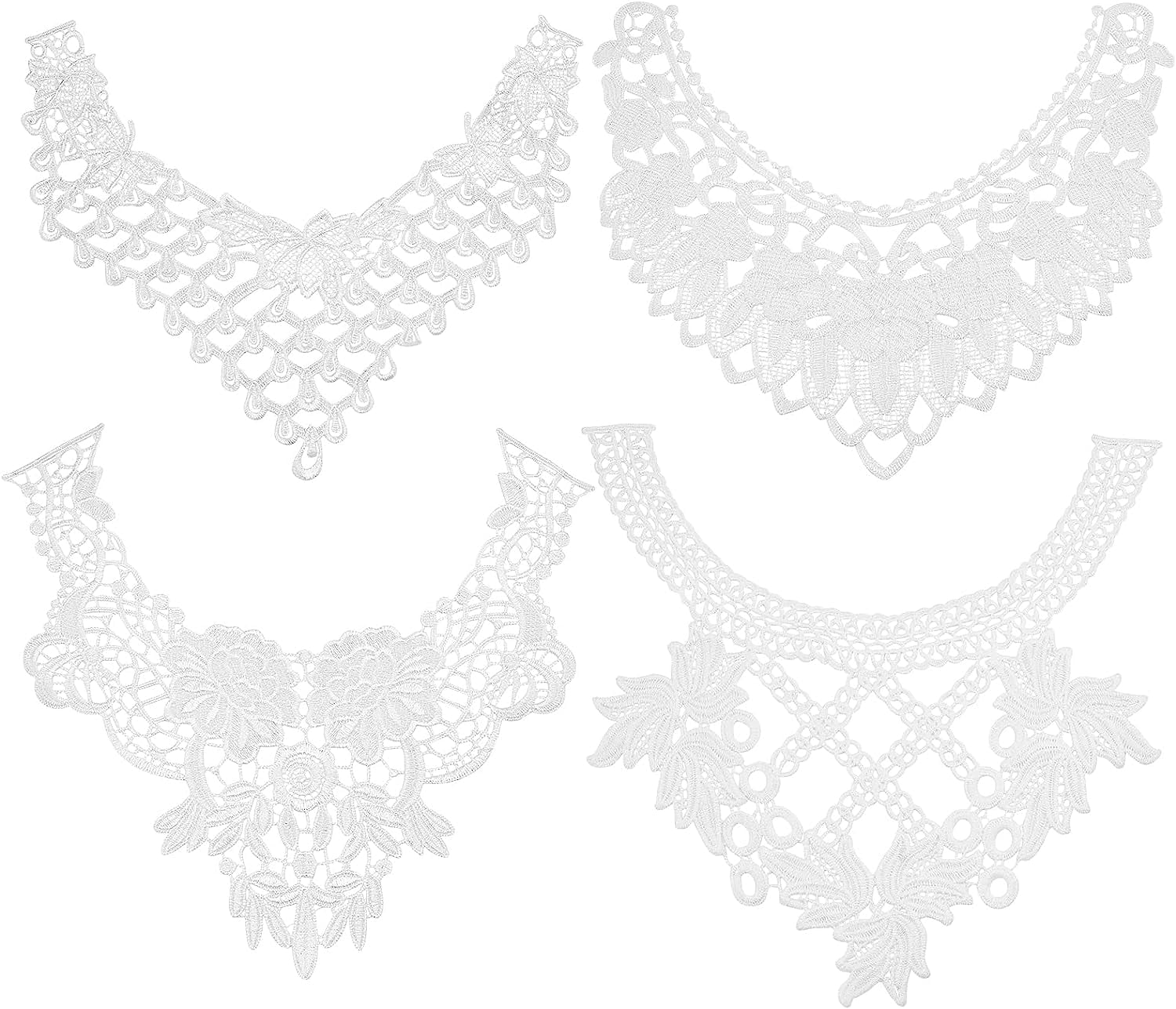 4 Styles Neckline Applique Collar Patch Embroidered Floral Lace Fabric ...