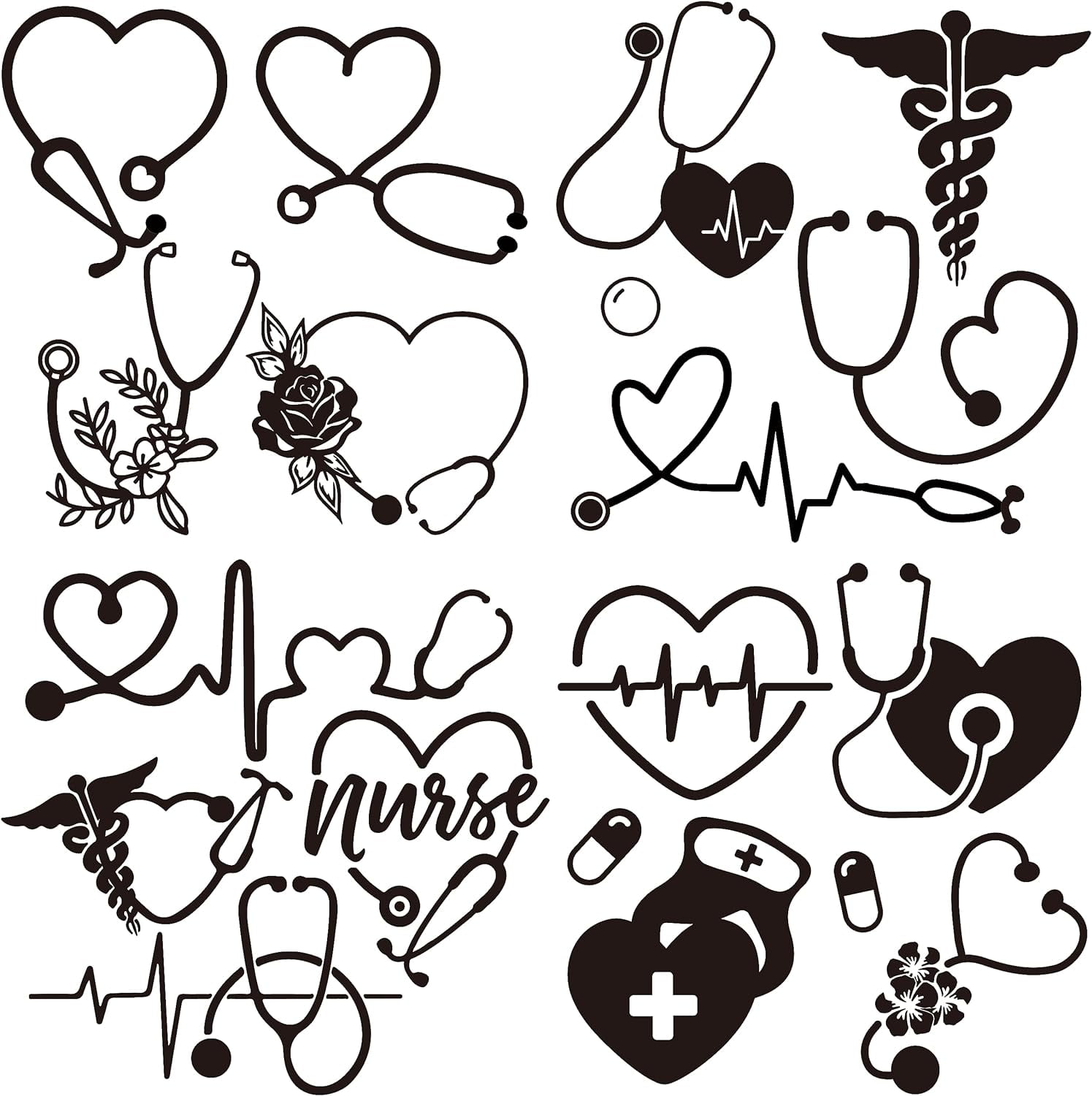 4 Styles Nurse Decal Stethoscope Car Sticker Heartbeat Nurse Infinity ...