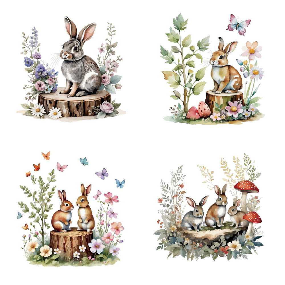 4 Styles Rabbit Window Decals 6.3x6.3 Inch Mushroom Static Sliding Door ...