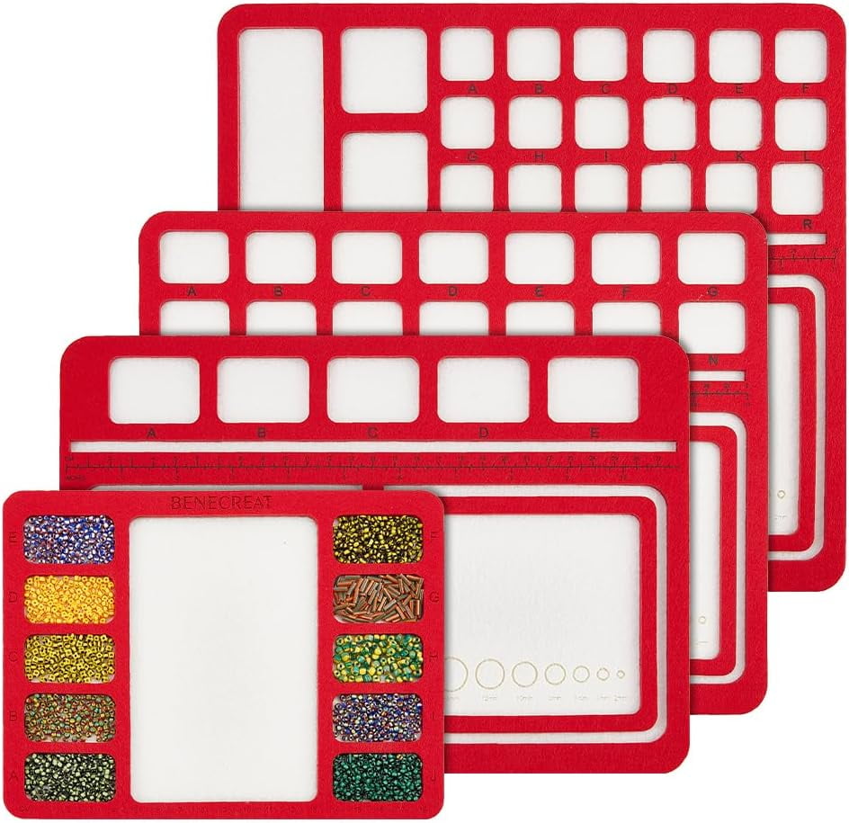 4 Styles Red Felt Beading Mat, Hard Back Bead Tray with Grids DIY ...