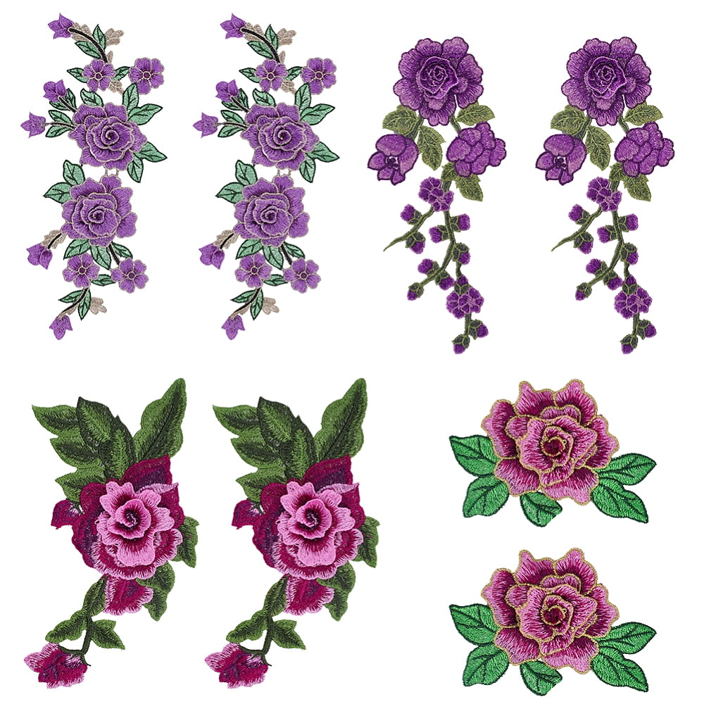 4 Styles Red Rose Embroidered Applique Peony Flower Sew on Patch for ...