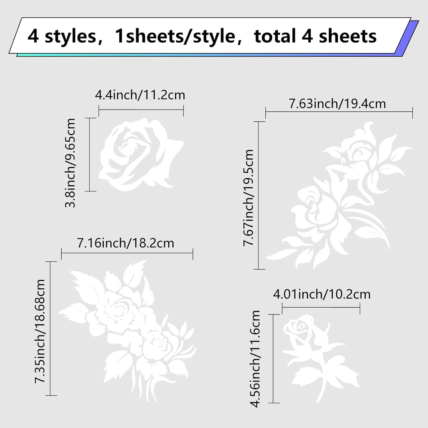 4 Styles Rose Car Decal 20x20cm Car Window Sticker June Rose Flower Car ...