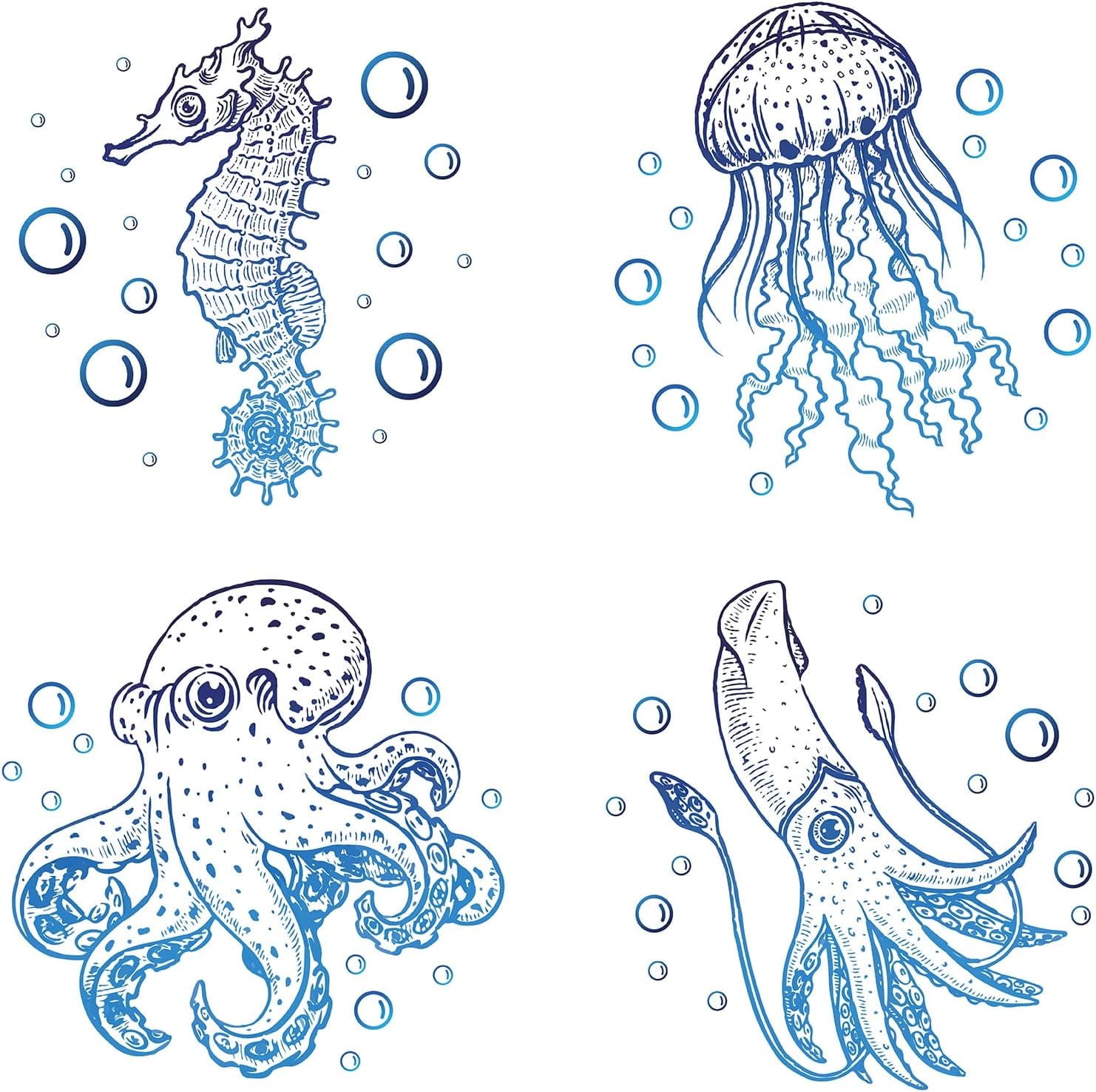 4Styles Sea Animal Window Decals Static Window Clings Stickers Seahorse ...