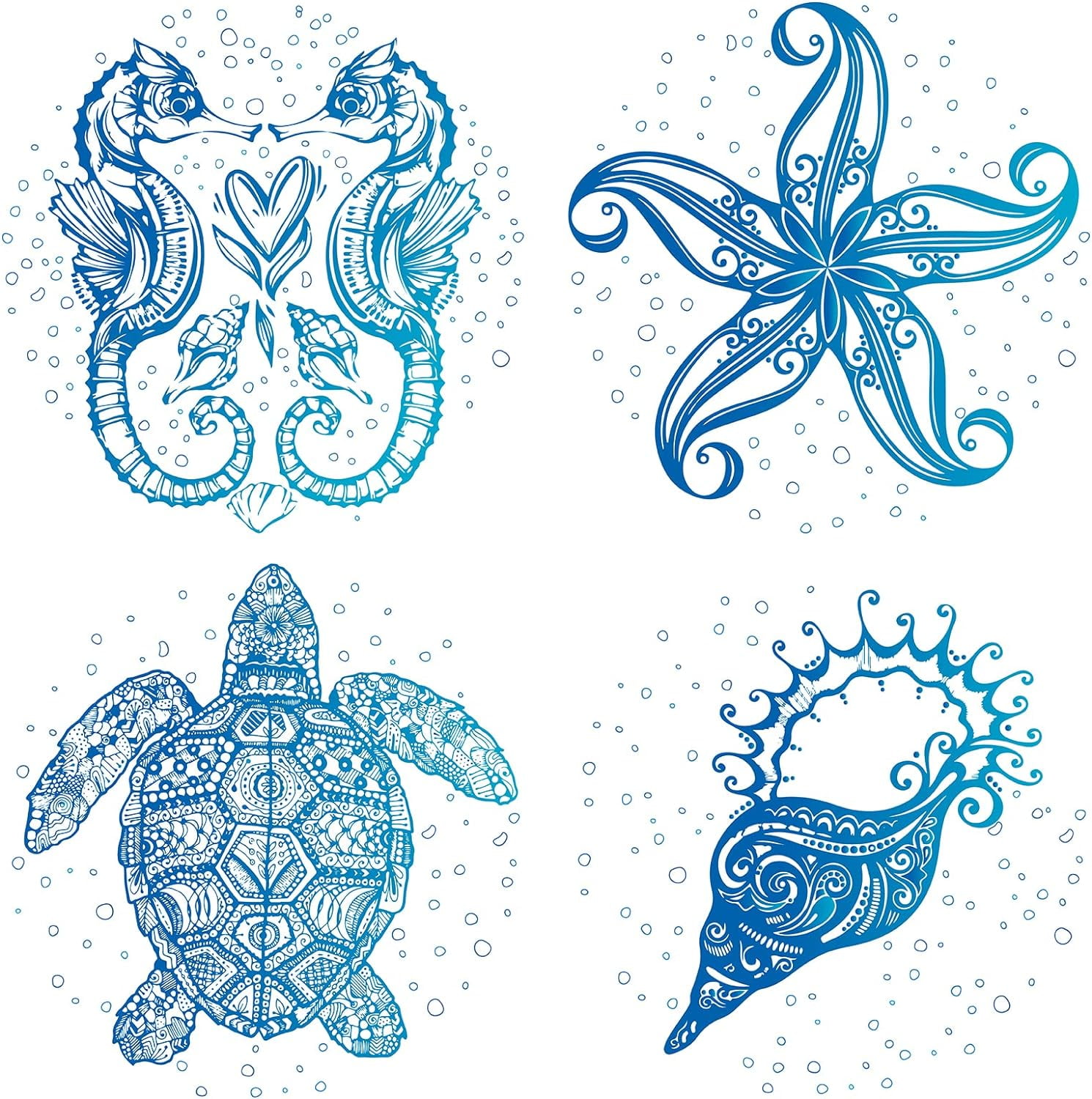 4 Styles Sea Animal Window Decals Static Sea Turtle Conch Sea Horse ...