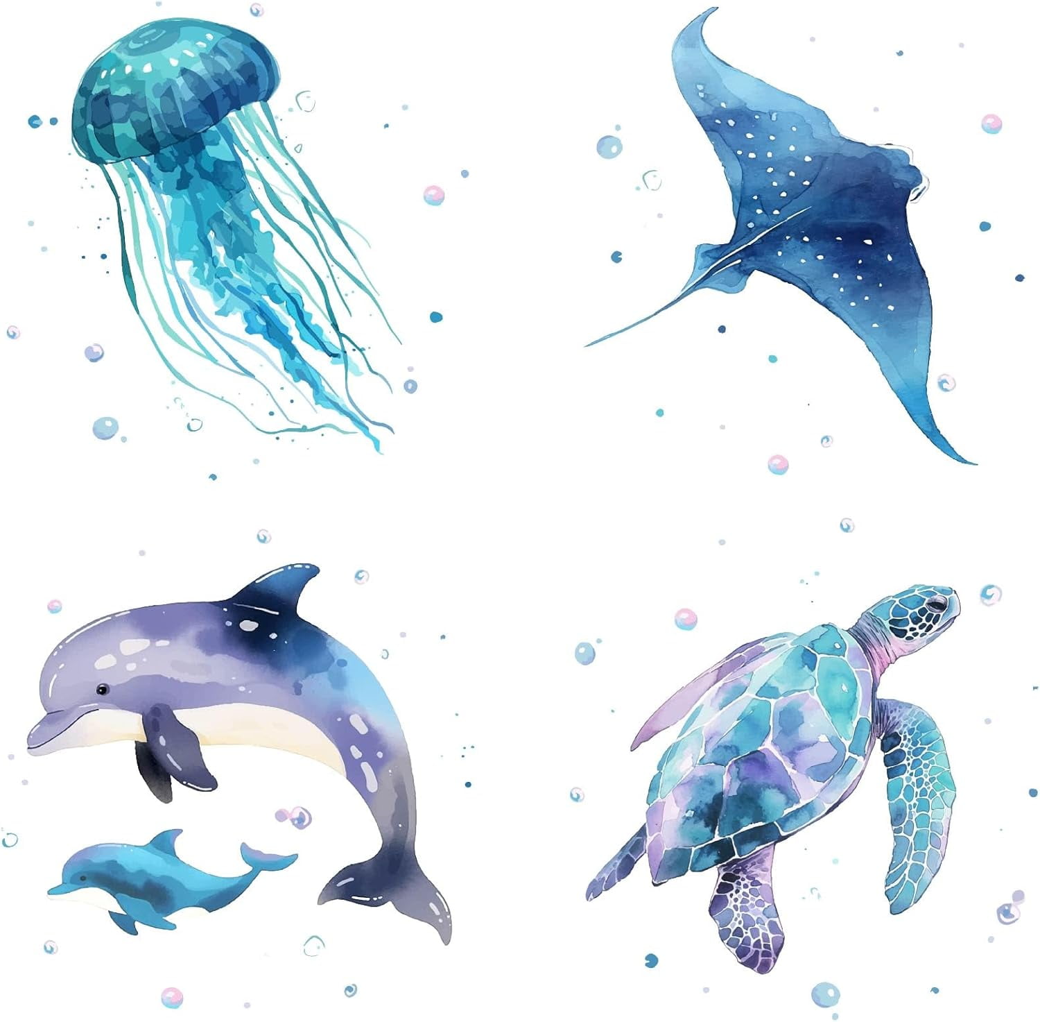 4 Styles Sea Life Window Decal 6.3x6.3 Inch Ocean Animal Creatures ...