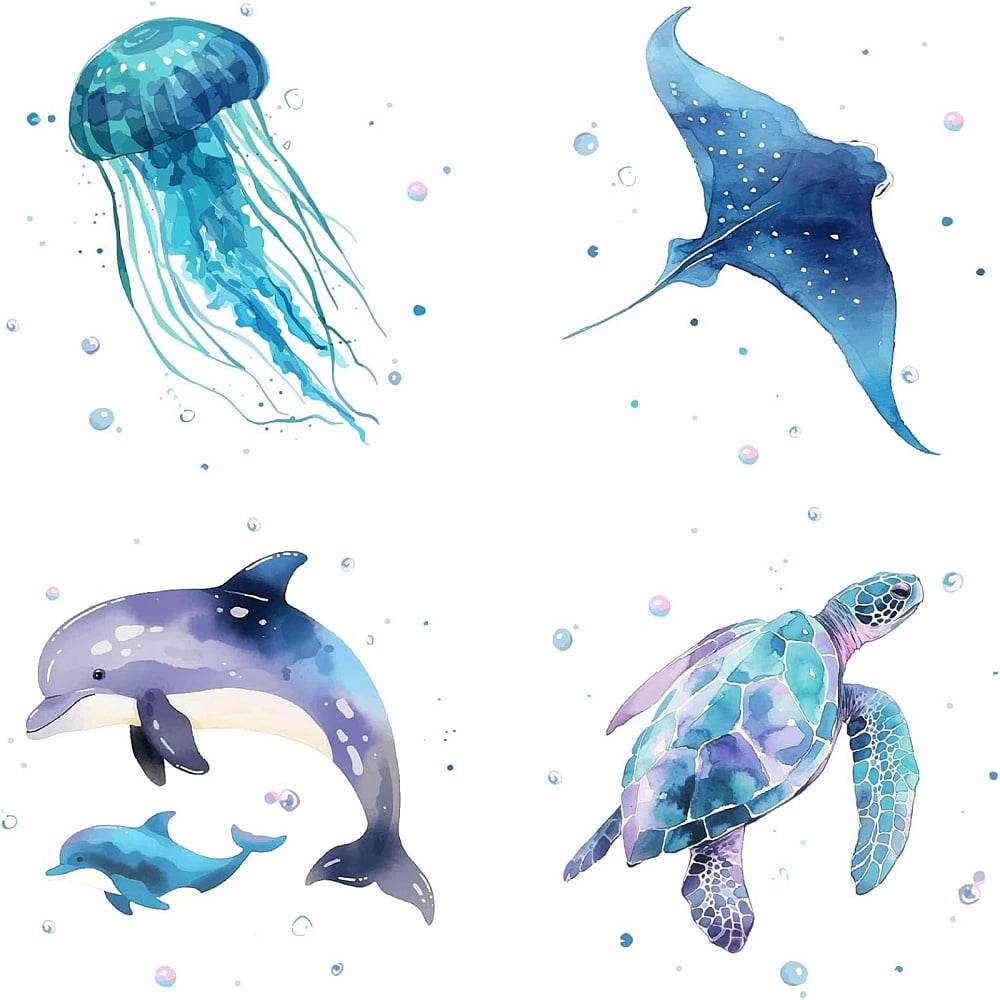 4 Styles Sea Life Window Decal 6.3x6.3 Inch Ocean Animal Creatures ...