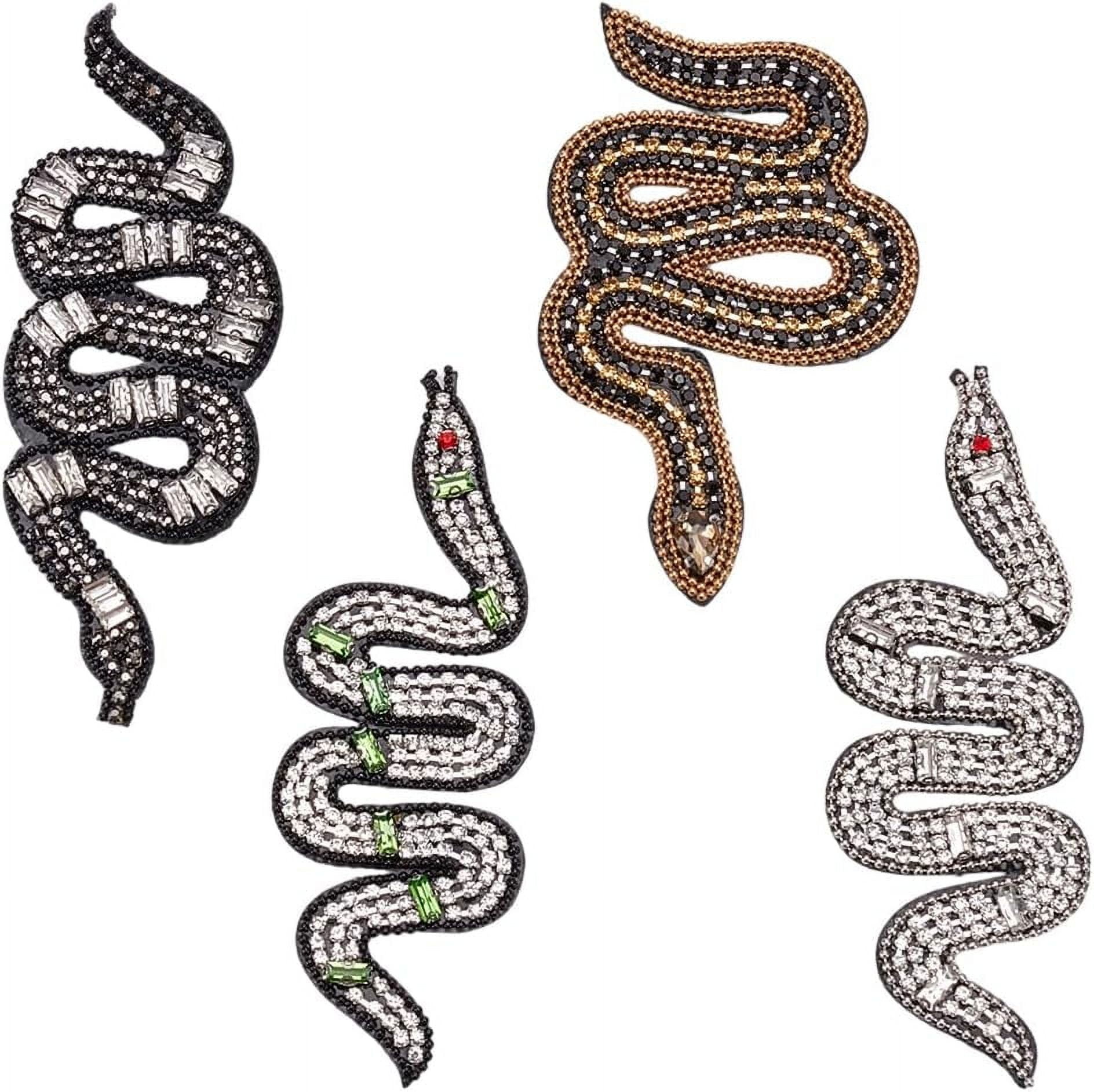 4 Styles Snake Embroidered Sew on Patches Animal Patches Bead Chain ...